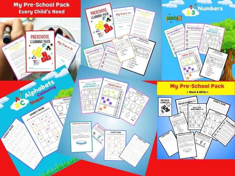 PRE-SCHOOL PACK FOR KIDS / TODDLERS – NUMBERS, SHAPES, COLOURING ...